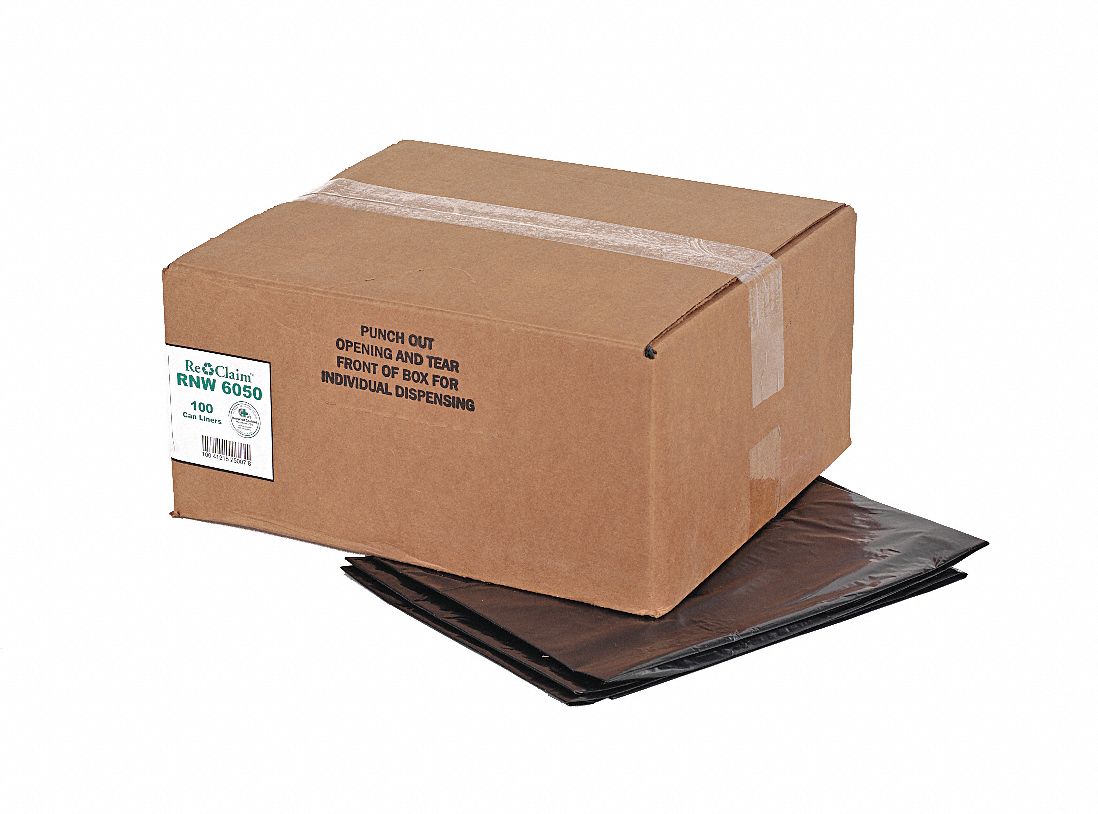 60 gal, LLDPE, Flat Pack, Black, PK 100 - Grainger