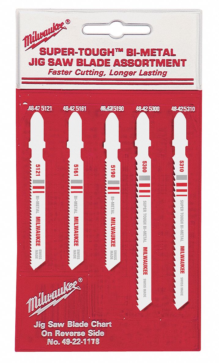 Jig Saw Blade Set, 18,14, 10, 24, 6 Teeth per Inch, PK 5 - Grainger