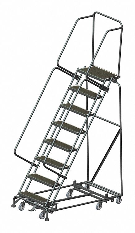 8-Step Rolling Ladder, Rubber Mat Step Tread, 113 in Overall Height ...