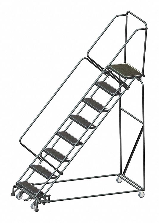 8-Step Rolling Ladder, Rubber Mat Step Tread, 113 in Overall Height ...