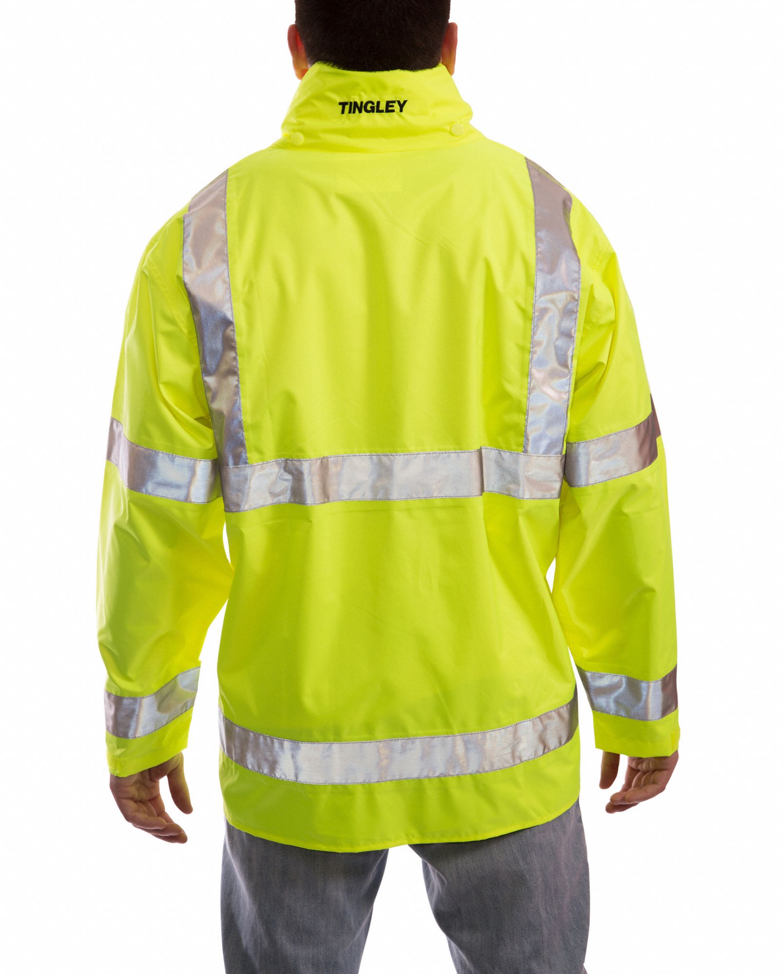 TINGLEY High Visibility Rain Jacket with Hood: U, S, Green/Yellow ...