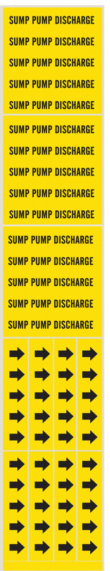 Sump Pump Discharge, Yellow, Pipe Marker - 8XED0|7280-3C - Grainger