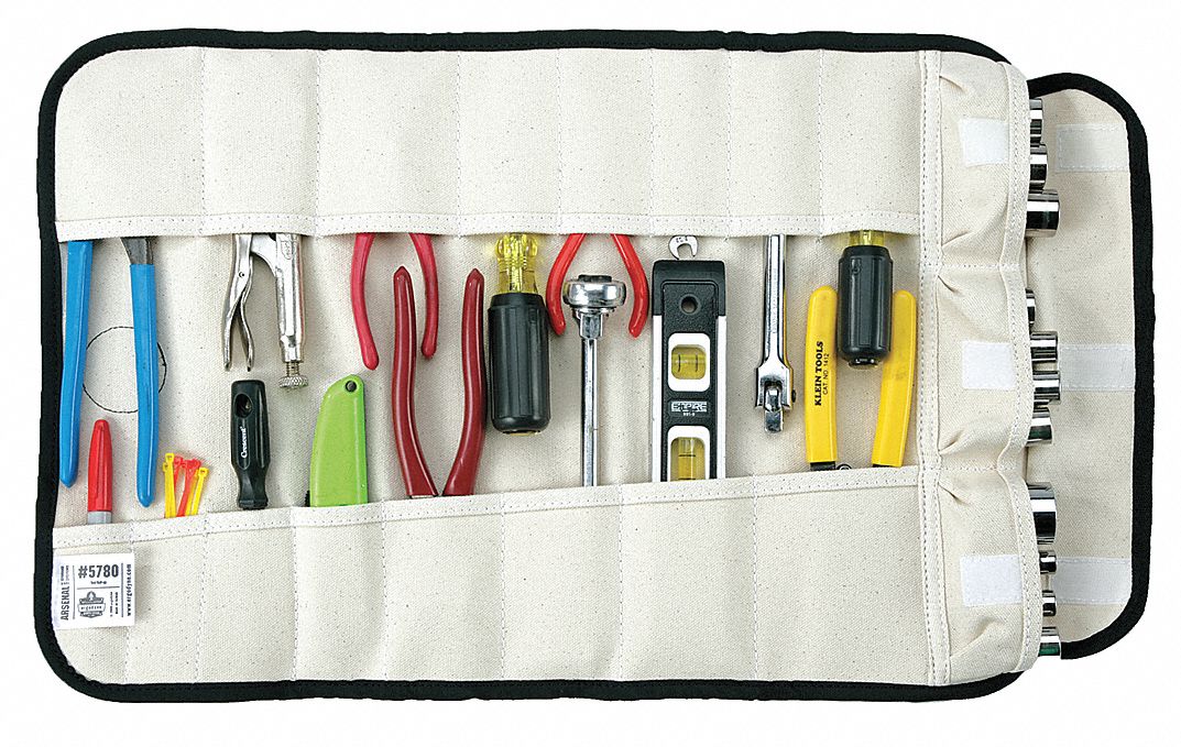 White, Tool Roll-Up Bag, Canvas - Grainger