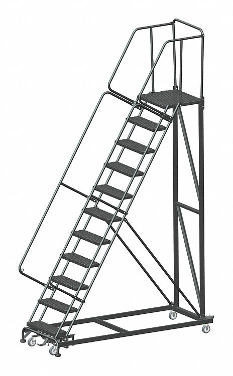 11-Step Safety Rolling Ladder, Expanded Metal Step Tread, 143 in ...