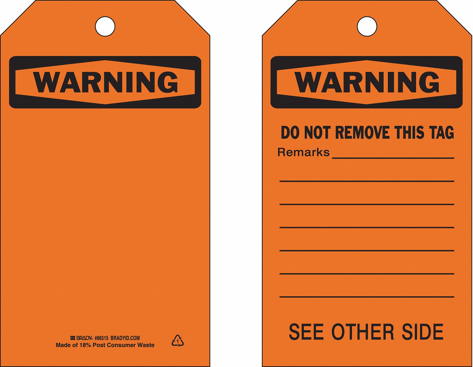 Black/Orange, Cable Tie, Warning Tags - 8YAD3|86515 - Grainger