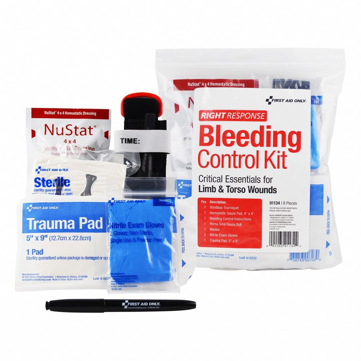 FIRST AID ONLY, Plastic Bag, 1 People Served, Bleeding Control Kit ...