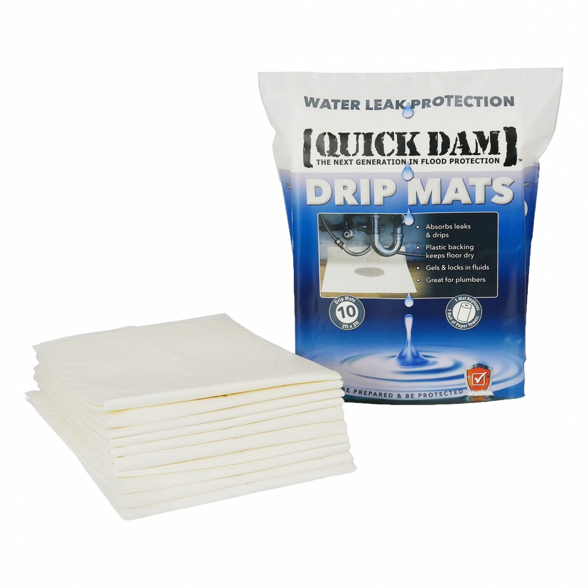 QUICK DAM, Fresh Water, 24 in Overall Wd, Drip Mat 2x2, PK 10 - 911UP4 ...