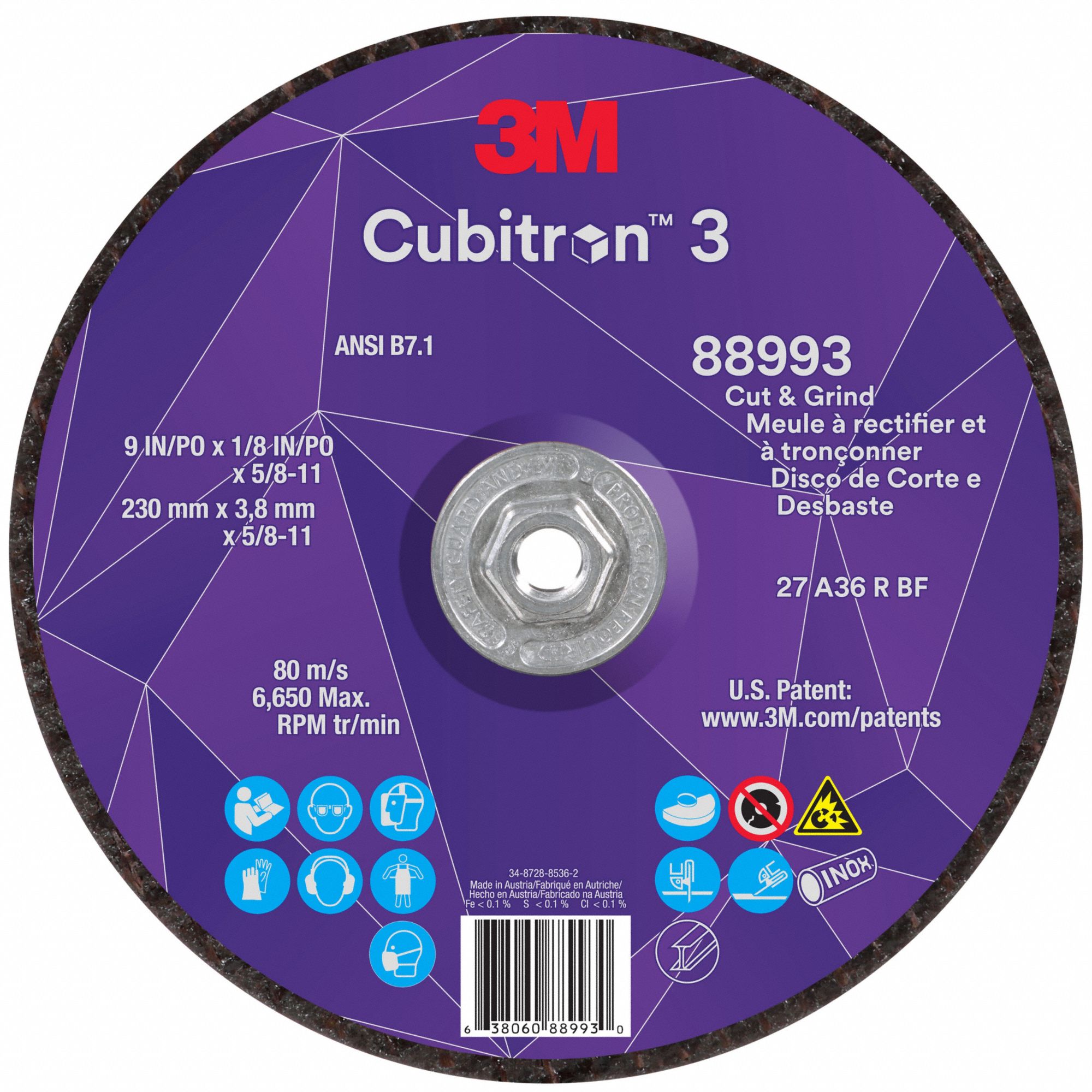 3M CUBITRON 3, Type 27, 9" x 1/8" x 5/8"-11, Cut-Off and Grinding Wheel ...