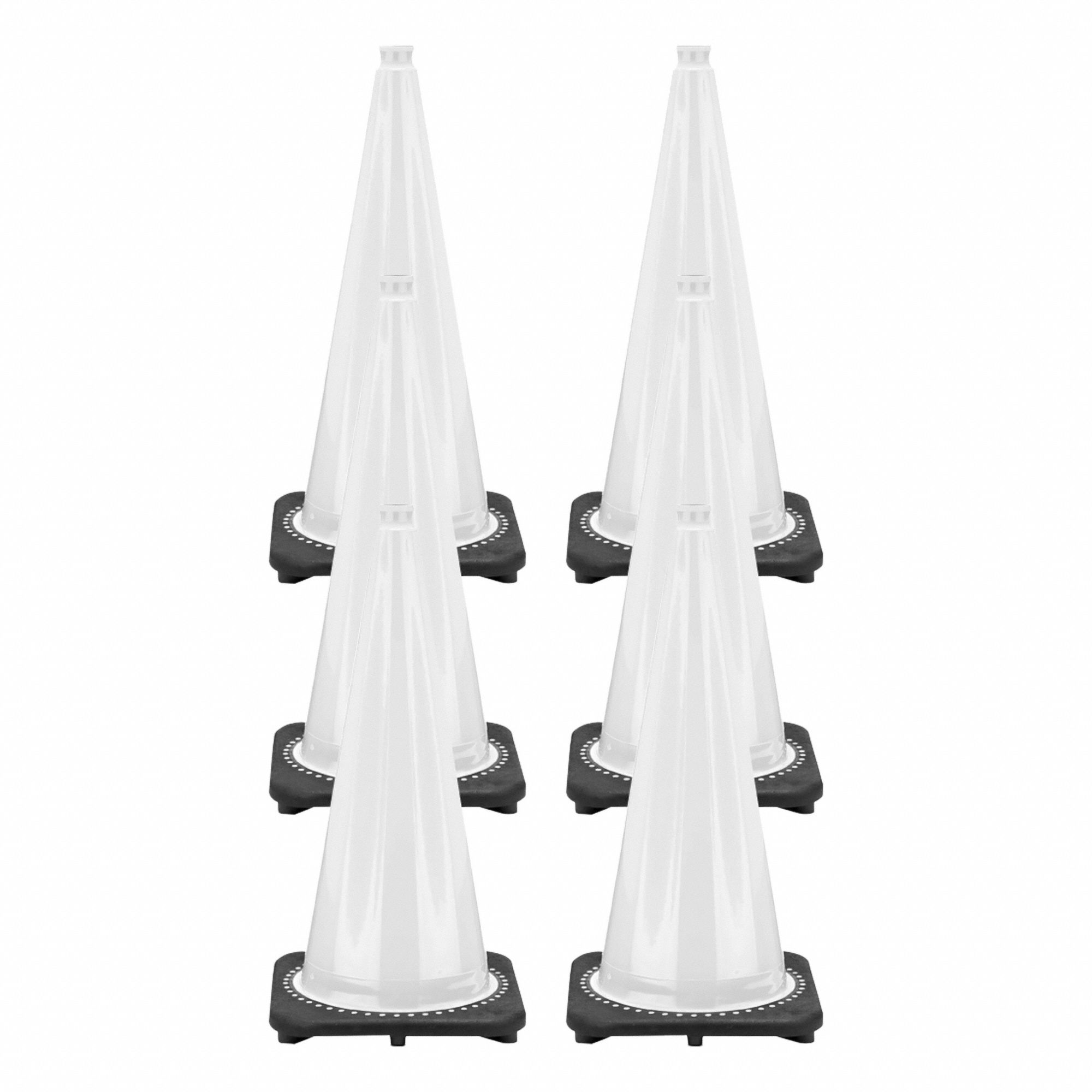 Non-Reflective, 28 in Cone Ht, Rubber Base, PVC, White, Plastic Chain ...