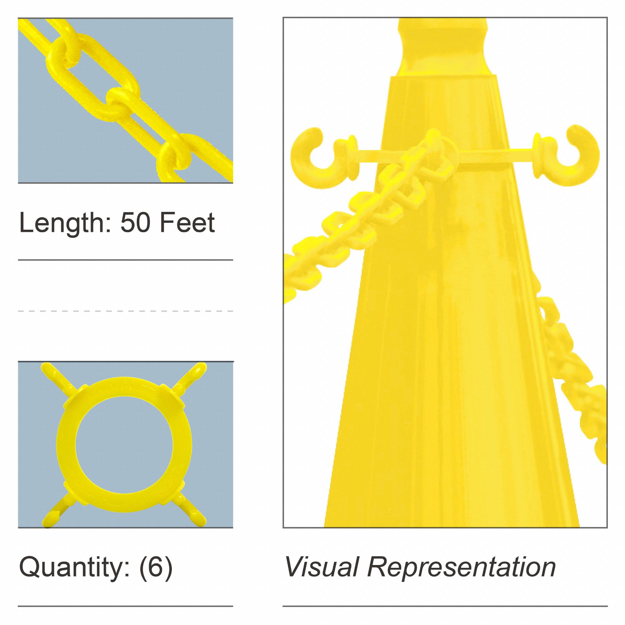 Non-Reflective, Non-Reflective, Cone Connector, Chain, 50 ft., Yellow ...