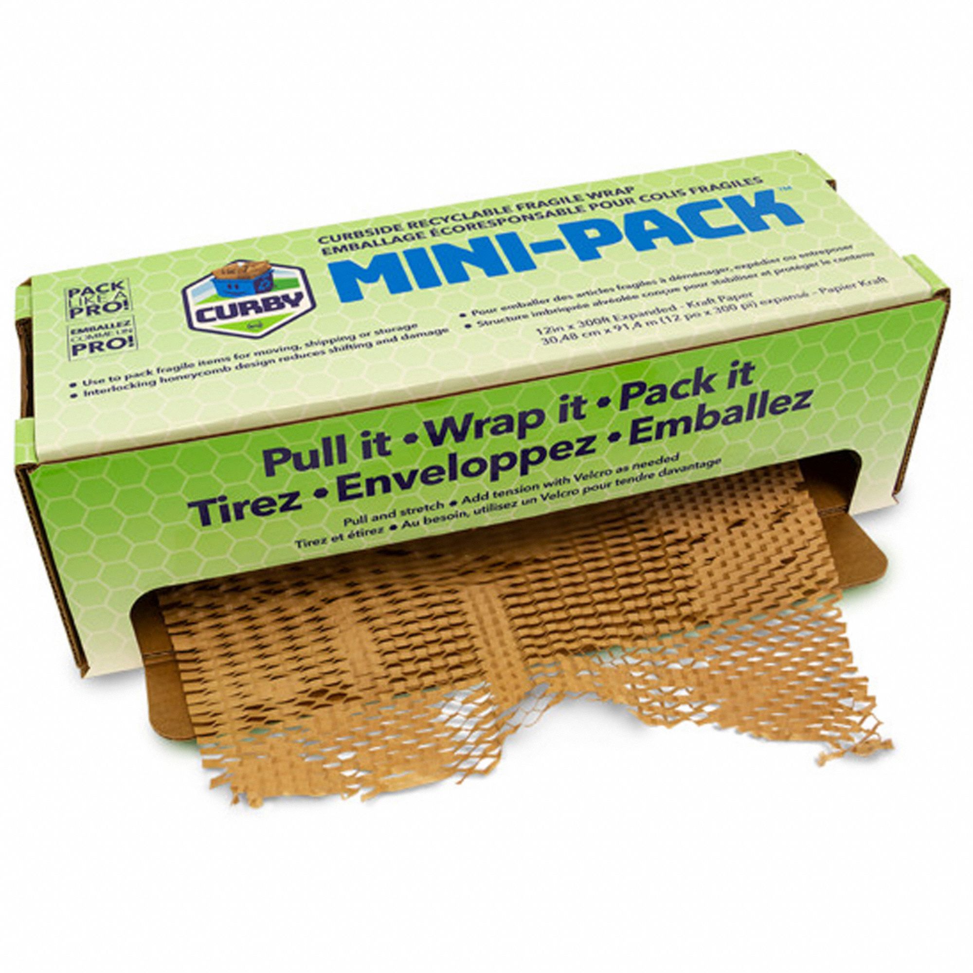CURBY, 12 in Roll Wd, 300 ft Roll Lg, Paper Based CurbyMini-Pack ...