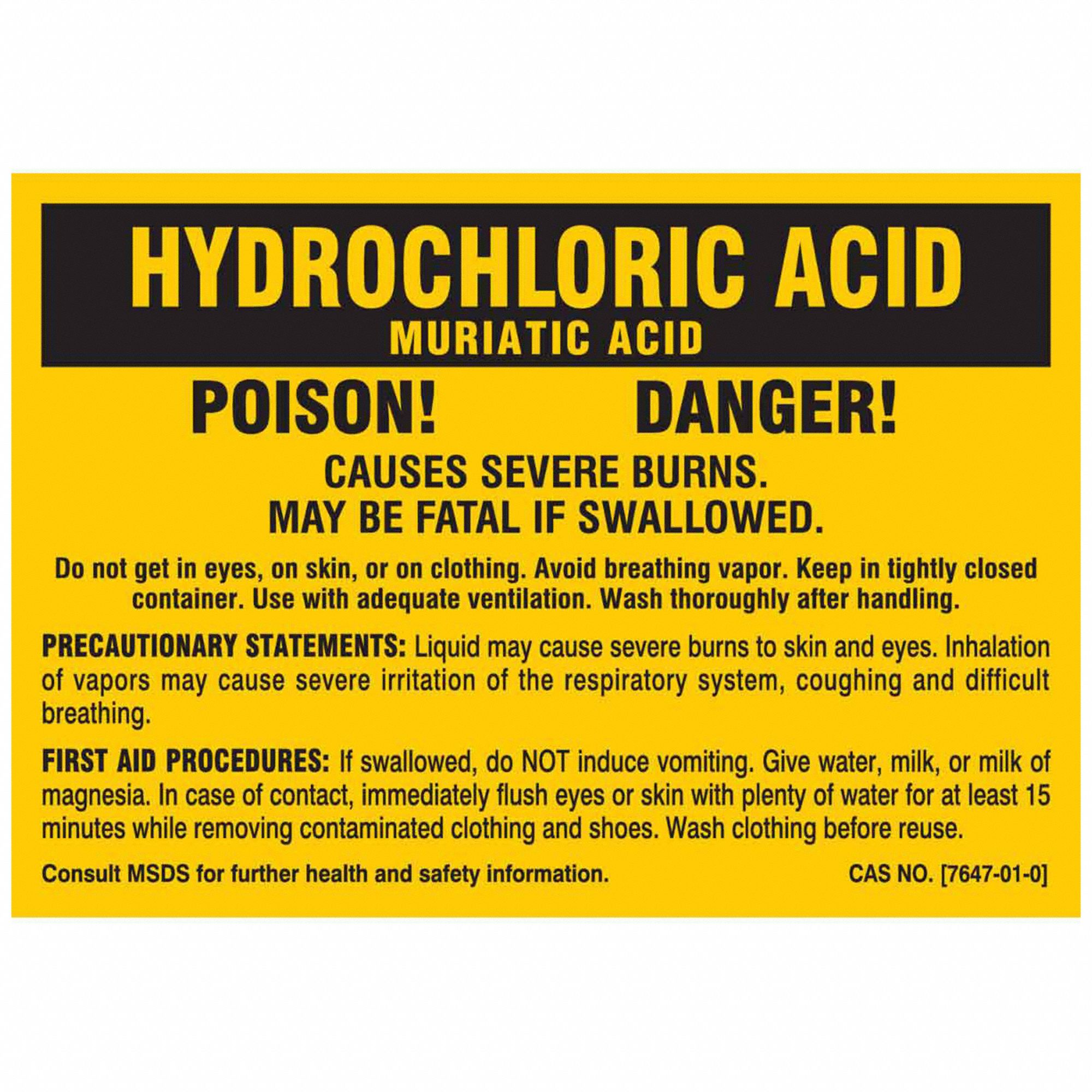 Hydrochloric Acid, 2 in Ht, NFPA Label - 9AD17|7274PLS - Grainger