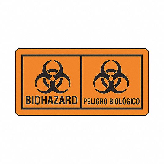 Paper, 2 in x 4 in Nominal Sign Size, Bilingual Biohazard Label - 9ADE3 ...