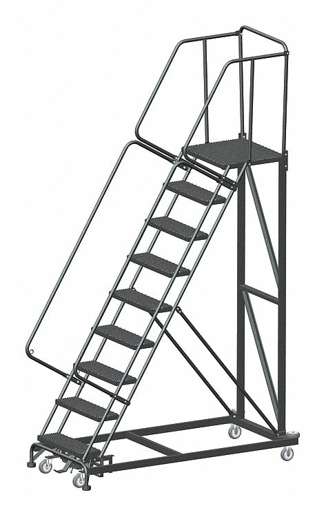 9-Step Safety Rolling Ladder, Expanded Metal Step Tread, 123 in Overall ...