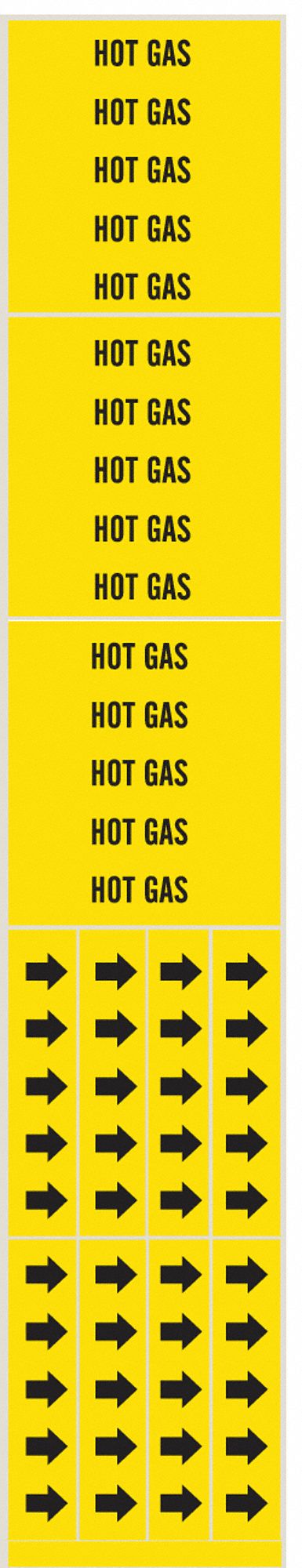 Hot Gas, Yellow, Pipe Marker - 9AHC7|7145-3C - Grainger