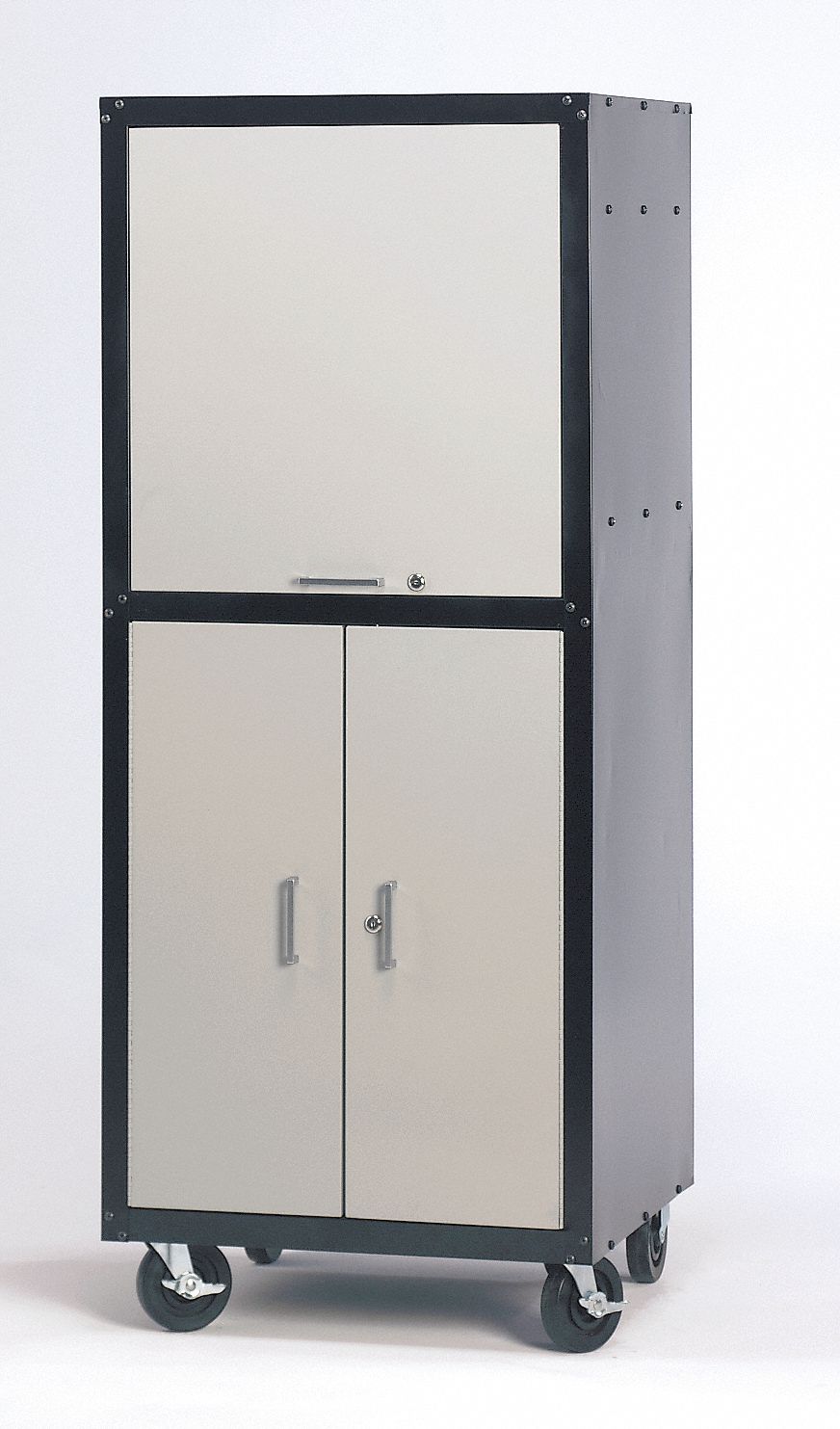 EDSAL 26" x 24" x 64" Steel Mobile Computer Cabinet, Black/Light Gray ...