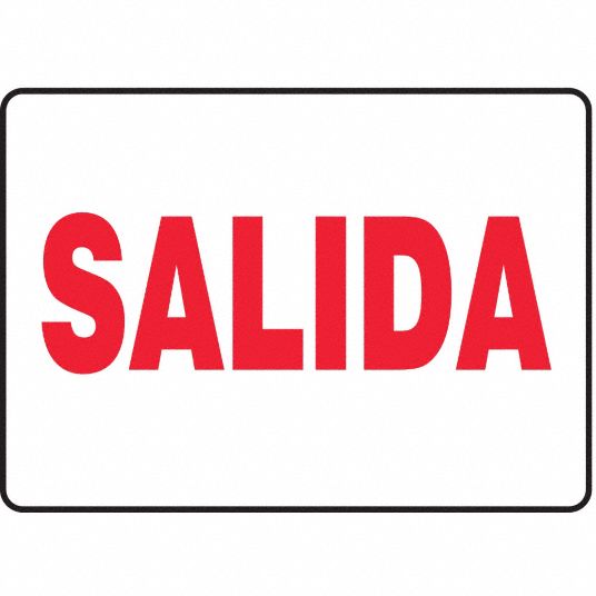 Vinyl, Spanish Exit Sign, 10" Width, 7" Height, Double-Sided No ...