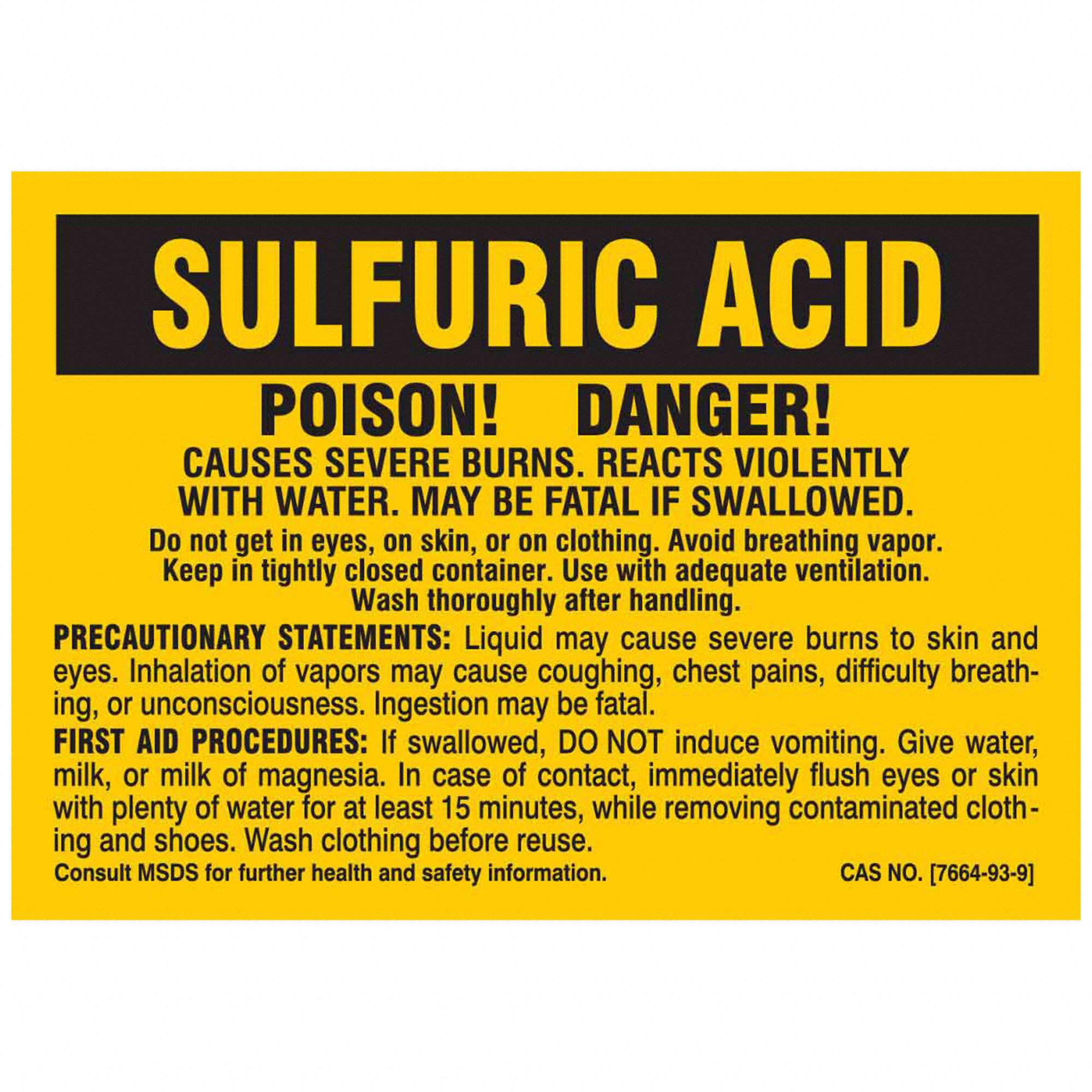 Sulfuric Acid, 3 1/2 in Ht, NFPA Label - 9CEW5|7313QLS - Grainger