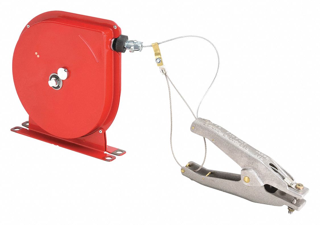 50 ft Retractable Grounding Wire Reel, Red, Cable Coated: No - Grainger