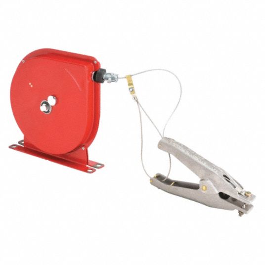 50 ft Retractable Grounding Wire Reel, Red, Cable Coated: No - Grainger