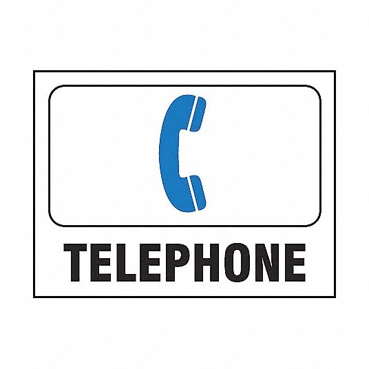 Vinyl, Telephone Sign, 10" Width, 7" Height, White, Adhesive Surface ...