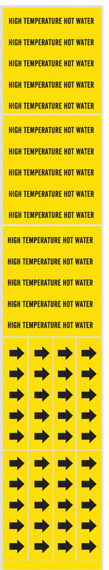 High Temp Hot Water, Yellow, Pipe Marker - 9CNZ1|7143-3C - Grainger