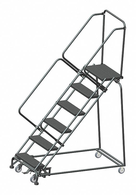 6-Step Rolling Ladder, Perforated Step Tread, 93 in Overall Height, 450 ...