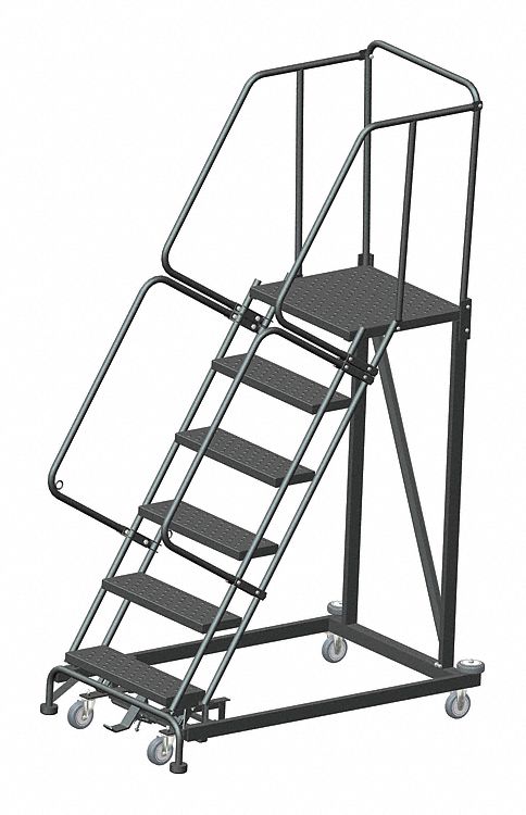 6-Step Safety Rolling Ladder, Perforated Step Tread, 93 in Overall ...
