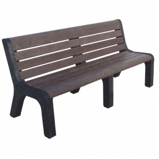 Recycled Plastic Park Bench, Brown, 72 in Length - Grainger