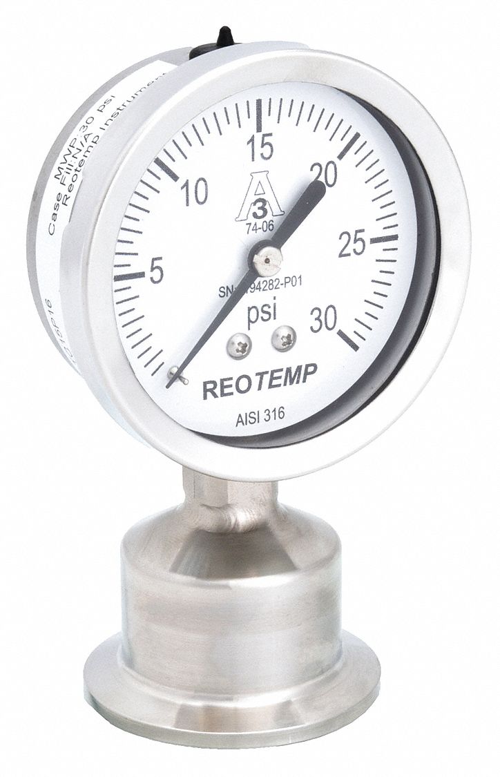 REOTEMP, 0 psi to 30 psi, 2 1/2 in Dial, Pressure Gauge - 9EAD8 ...