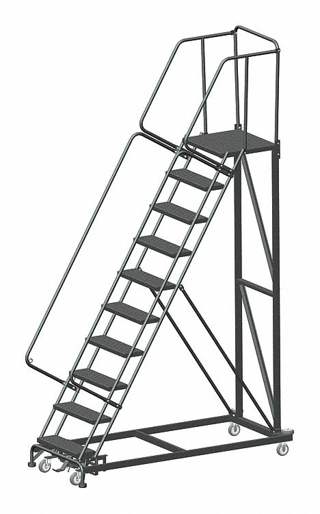 10-Step Safety Rolling Ladder, Perforated Step Tread, 133 in Overall ...