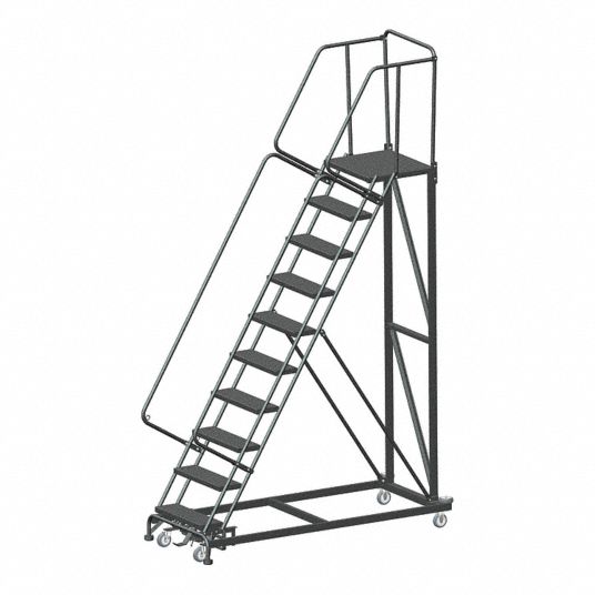 10-Step Safety Rolling Ladder, Perforated Step Tread, 133 in Overall ...