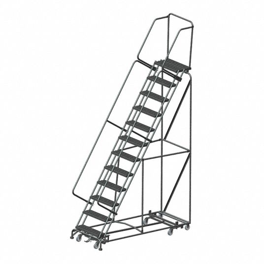 BALLYMORE 12-Step Rolling Ladder, Serrated Step Tread, 153 in Overall ...