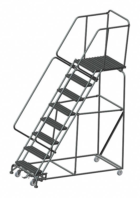 8-Step Safety Rolling Ladder, Serrated Step Tread, 113 in Overall ...