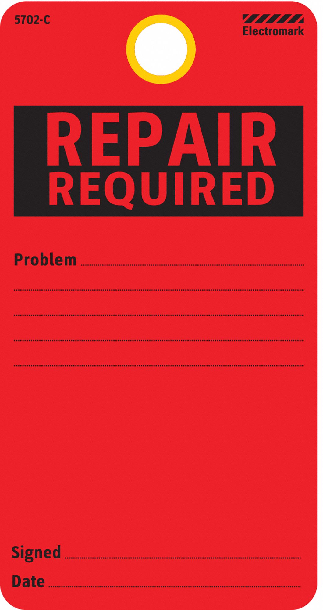 ELECTROMARK Repair Tag, Cardstock, Height: 5-3/4", Width: 3", Red ...