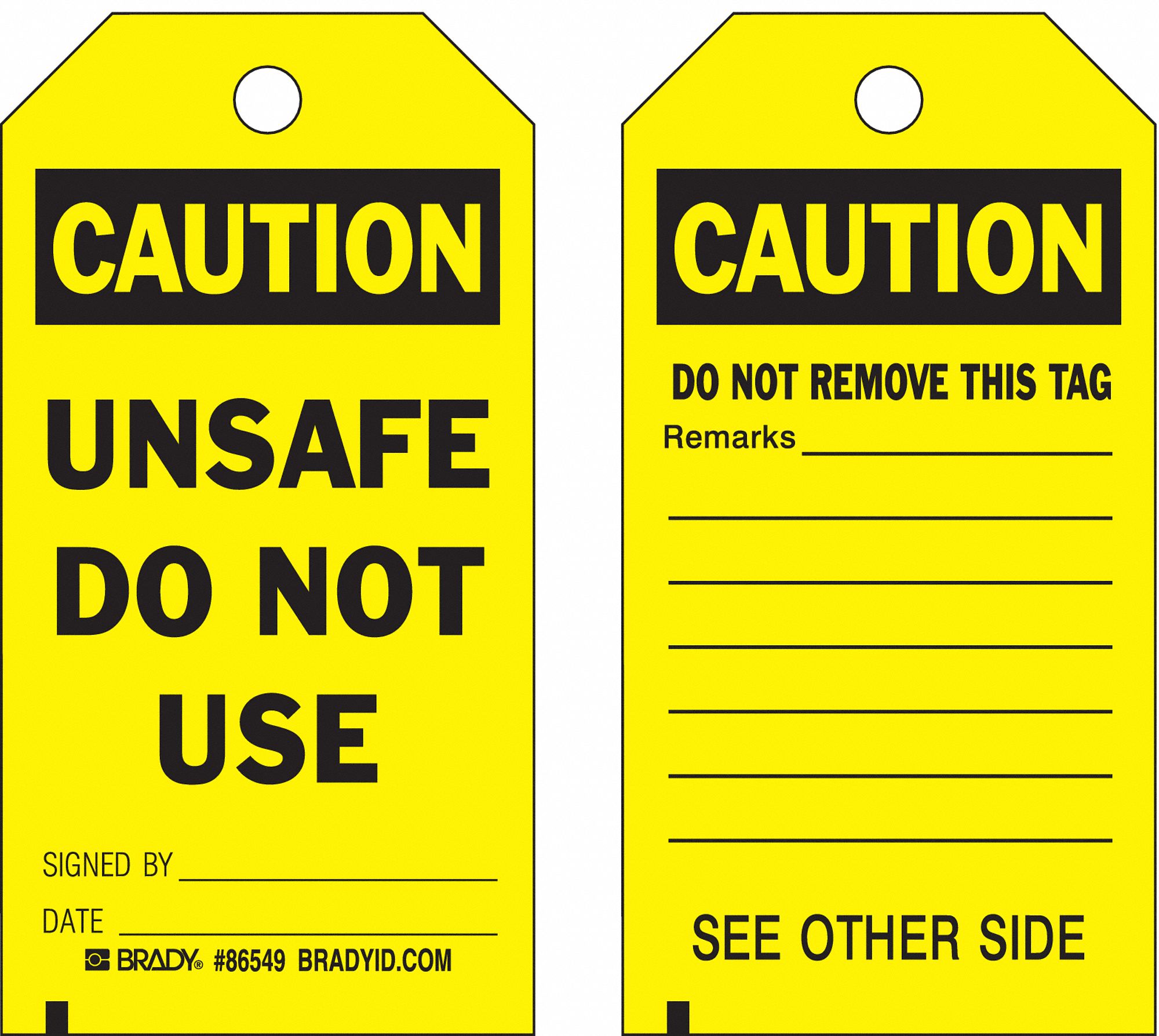 Black/Yellow, Cable Tie, Caution Tags - 9F198|86549 - Grainger