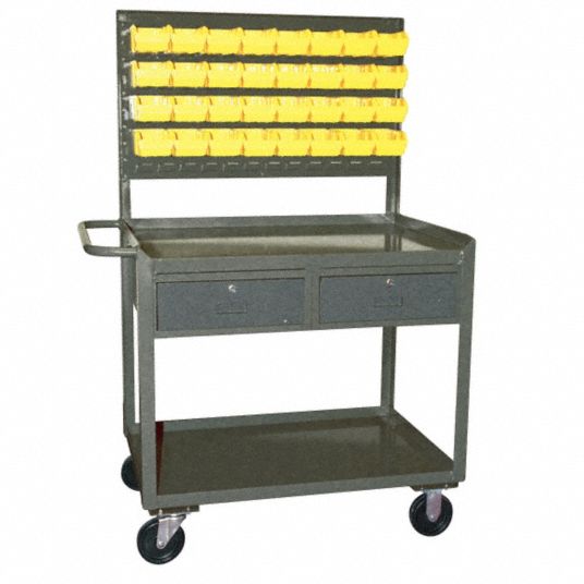 Mobile Work Station, 2 Drawers, 32 Bins, 1200 lb Load Capacity - Grainger