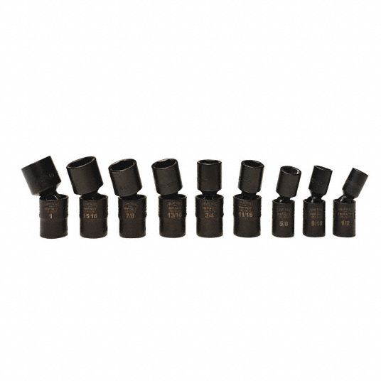 Impact Socket Set, Black Phosphate, 1/2 in, Impact Rated No - Grainger