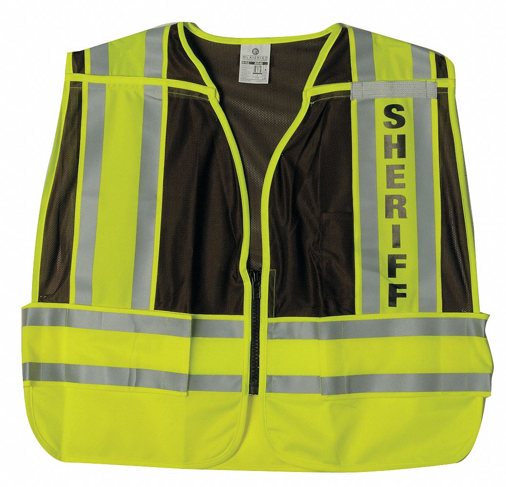 KISHIGO, Safety Vest ANSI Class Class 2, Brown/Green, Pro Police Safety ...