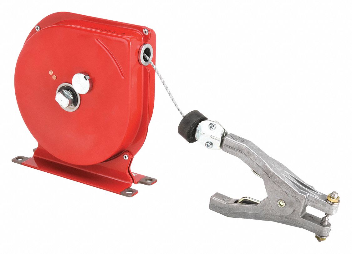 20 ft Retractable Grounding Wire Reel, Red, Cable Coated: No - Grainger