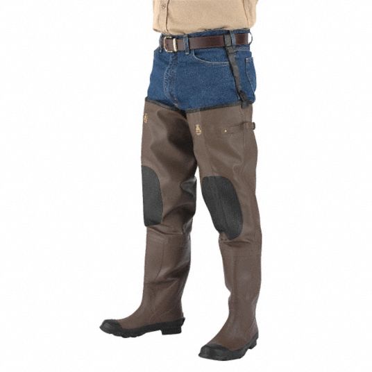 Hip Wader, Men's, 10, Plain, Brown/Black, 20" Inseam, 1 PR - Grainger