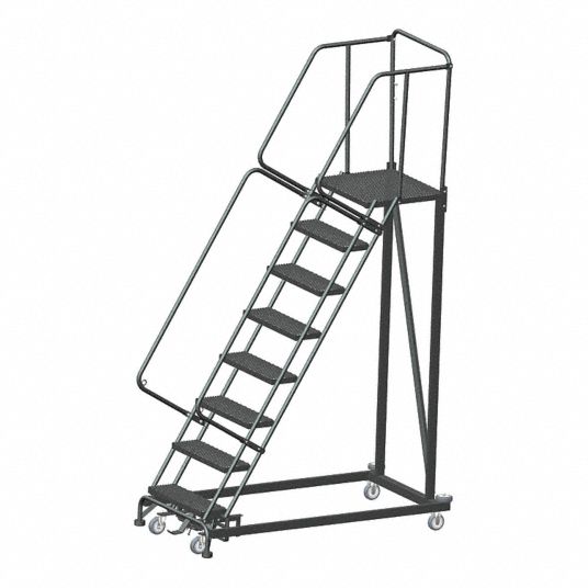 8-Step Safety Rolling Ladder, Expanded Metal Step Tread, 113 in Overall ...