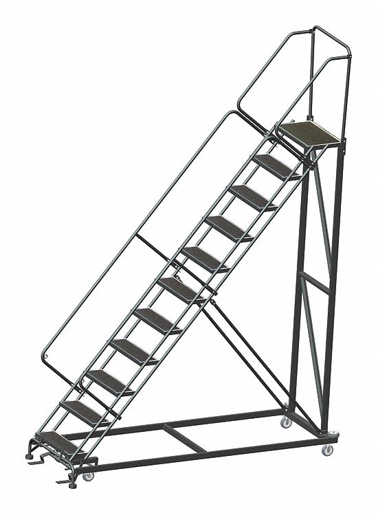 11-Step Stairway Slope Rolling Ladder, Rubber Mat Step Tread, 143 in ...