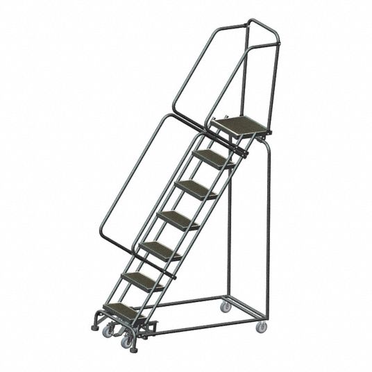 7-Step Slope Lockstep Rolling Ladder, Rubber Mat Step Tread, 103 in ...