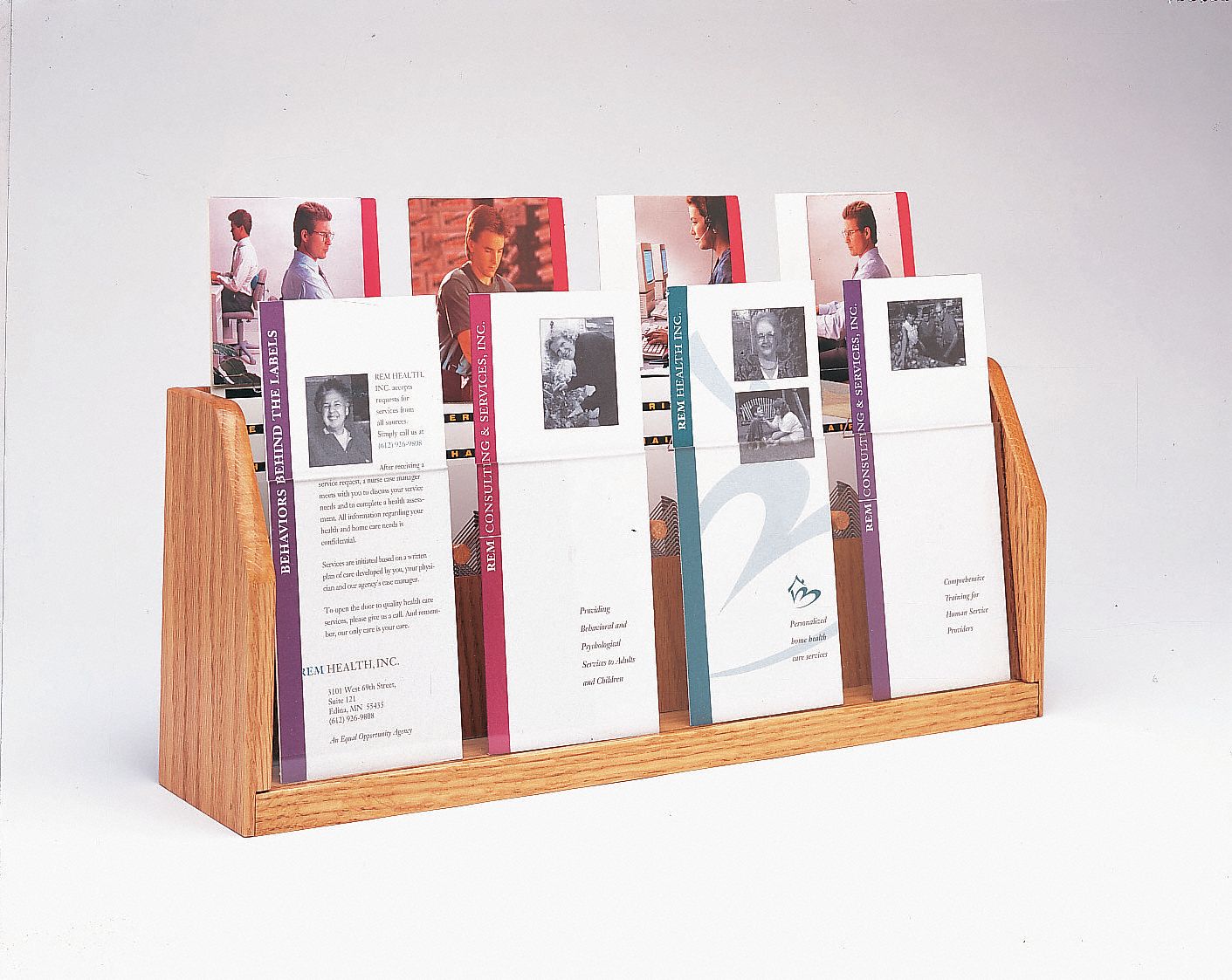 8 Compartments, Medium Oak, Brochure Counter Rack - 9JG20|LT8-MO - Grainger