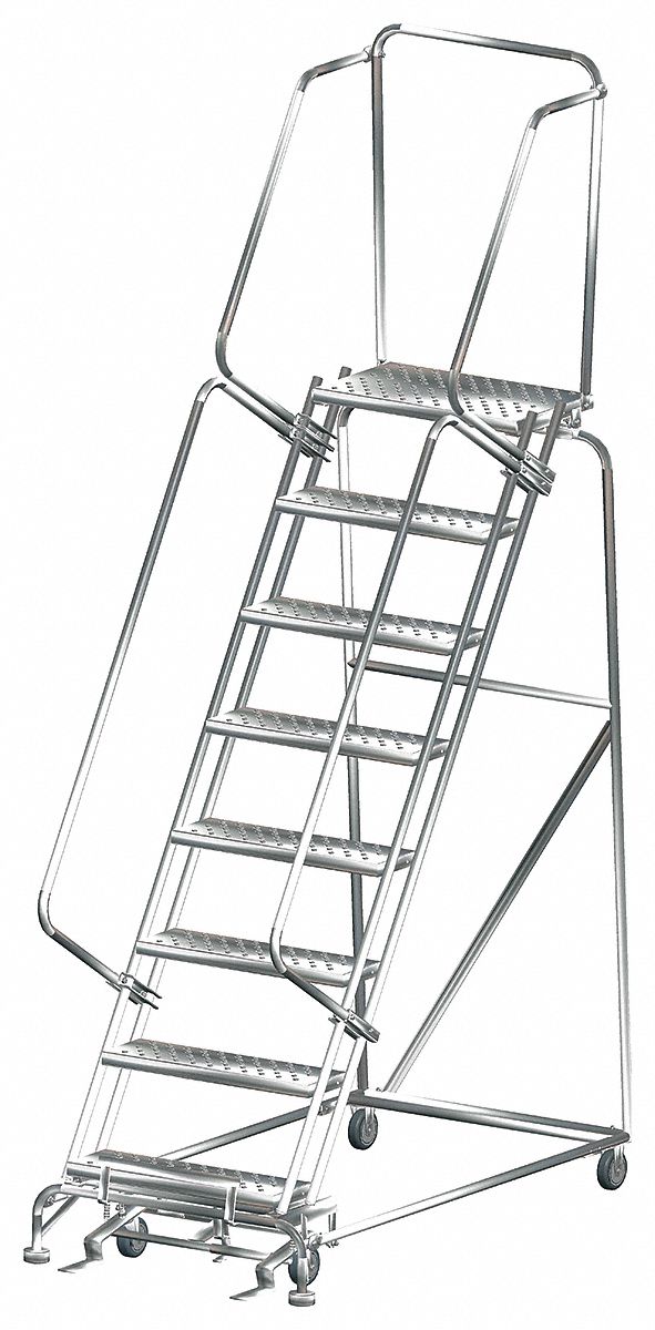 8-Step Rolling Ladder, Perforated Step Tread, 113 in Overall Height ...