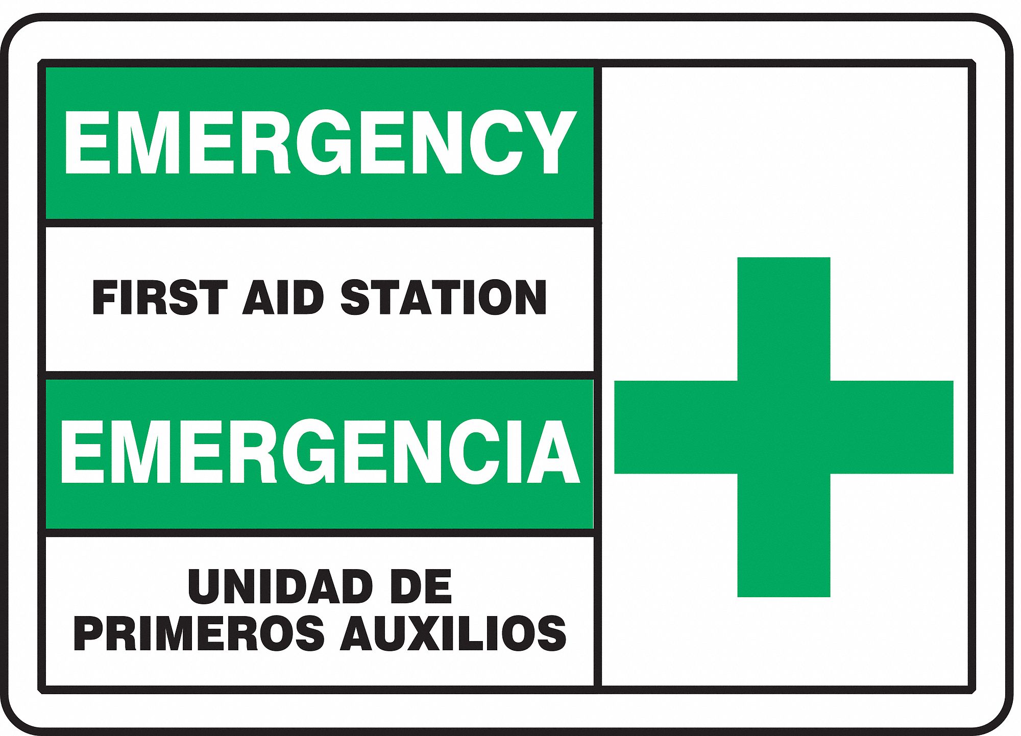Aluminum, Spanish-Bilingual First Aid Sign, 10" Width, 7" Height, Green ...