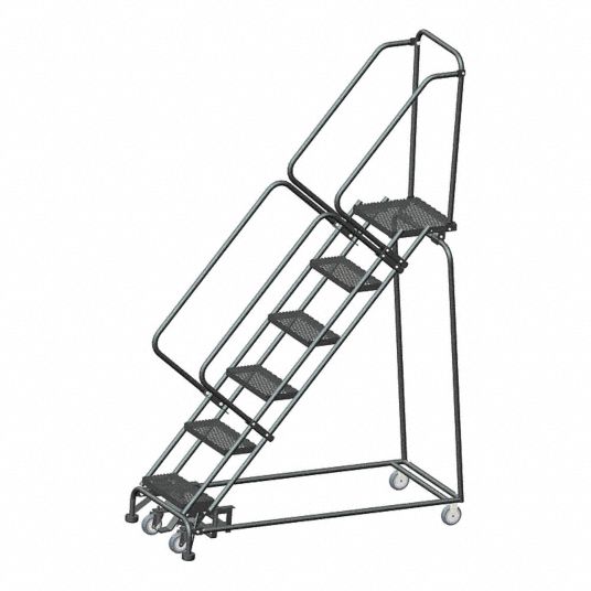BALLYMORE 6-Step Rolling Ladder, Expanded Metal Step Tread, 93 in ...
