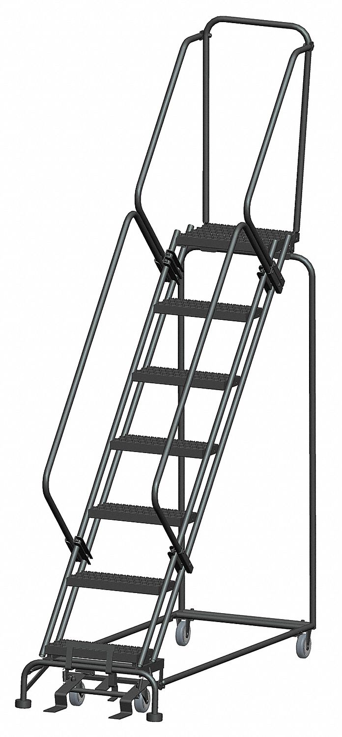 7-Step Safety Rolling Ladder, Serrated Step Tread, 103 in Overall ...