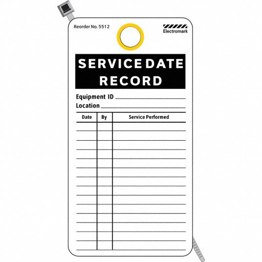 Service Record Tag, Cardstock, Height: 5-3/4", Width: 3" - Grainger